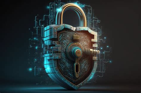 Digital Lock Representing Cyber Security Generative Ai Stock Illustration Illustration Of