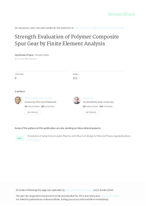 Pdf Strength Evaluation Of Polymer Composite Spur Gear By Finite Element Analysis