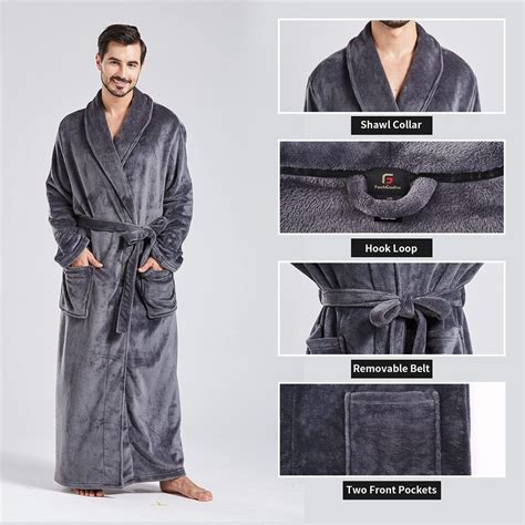 Fashgudim Mens Robes Big And Tall Full Length Plush Fleece Long Robe
