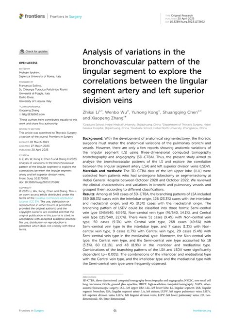Pdf Analysis Of Variations In The Bronchovascular Pattern Of The Lingular Segment To Explore