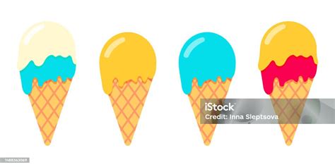 아이스크림 코너 분홍색과 노란색 아이스크림은 흰색으로 분리됩니다 벡터에 대한 스톡 벡터 아트 및 기타 이미지 벡터 아이스크림 콘 갈색 Istock
