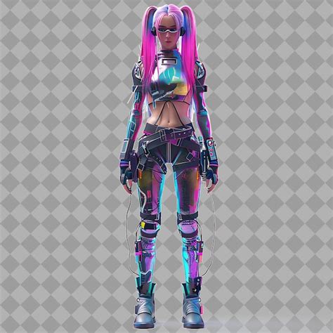 Young Woman Cyberpunk Hacker With Sleek Form Neon Hair High Isolated 3d