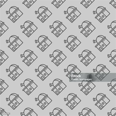 Exploration Station With Telescope Line Seamless Pattern Cosmos Theme Vector Graphics Space