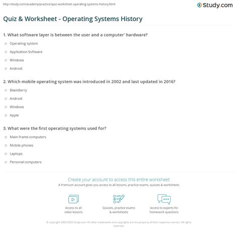 Quiz Worksheet Operating Systems History Study Com