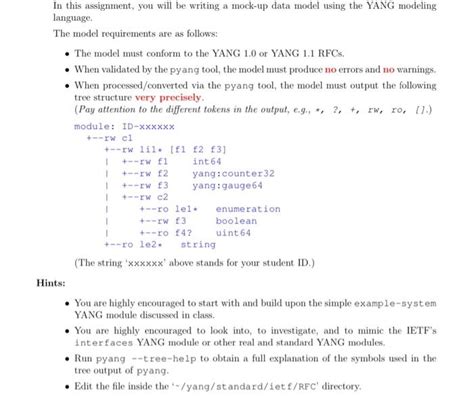 Write A Mock Up Data Model Using The Yang Modeling Chegg