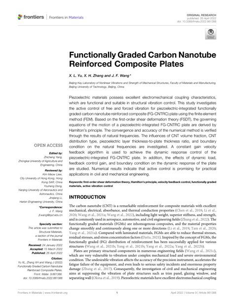 Pdf Functionally Graded Carbon Nanotube Reinforced Composite Plates