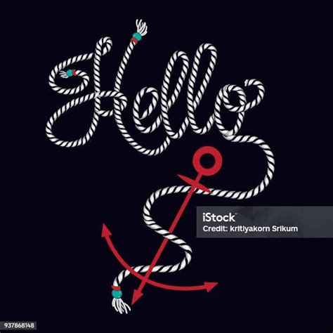 T셔츠 그래픽 인쇄 문구 안녕하세요에 항해 해양 앵커 로프 테마는 바다 정신 Serigraphy 스텐실 멋진 벡터 디자인 클래식 빈티지 서식 파일에서 수병에 대한 스톡 벡터