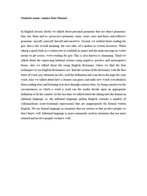 Writting Summary Of English Lessons Pdf