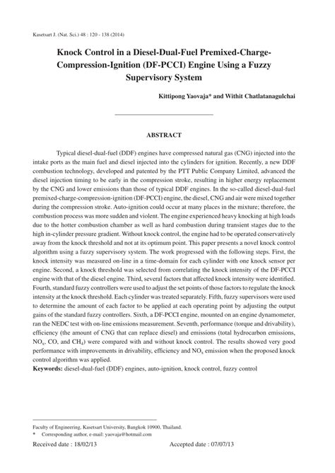 Pdf Knock Control In A Diesel Dual Fuel Premixed Charge Compression Ignition Df Pcci Engine