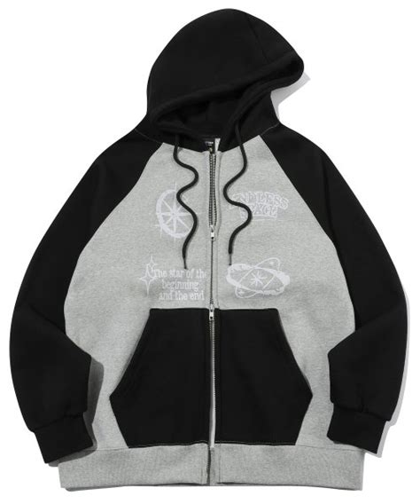 꼼파뇨 2 Way 스타 앤 썬 레글런 후드 집업 블랙 위시버킷