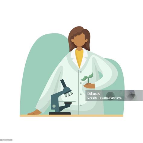현미경으로 식물을 연구하는 흰 코트를 입은 생물 학자의 벡터 일러스트레이션 직업 플랫 스타일 건강 진단에 대한 스톡 벡터 아트 및 기타 이미지 Istock