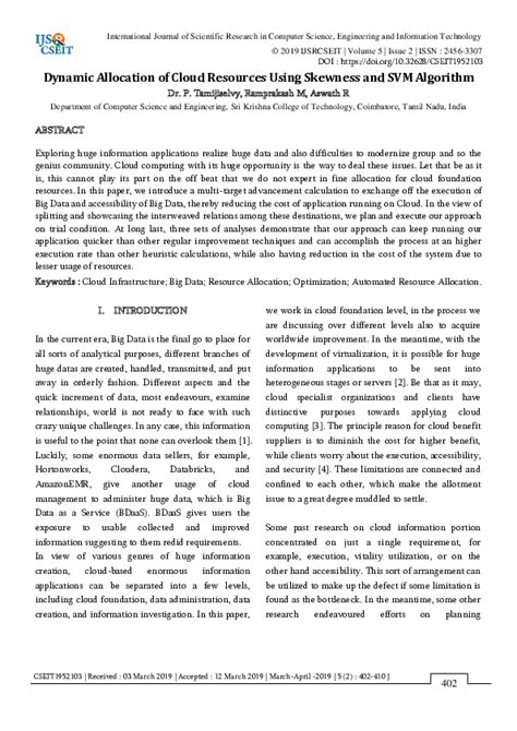 pdf dynamic allocation of cloud resources using skewness and svm
