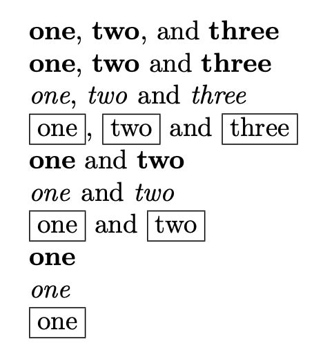 punctuation how do i make a command that makes a comma separated list where all the items are