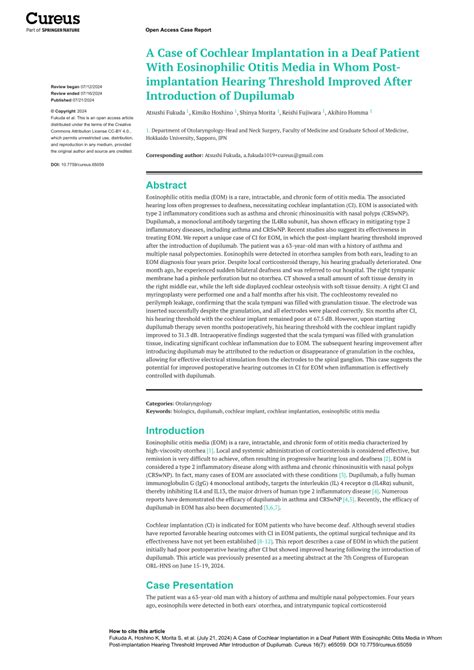 Pdf A Case Of Cochlear Implantation In A Deaf Patient With Eosinophilic Otitis Media In Whom