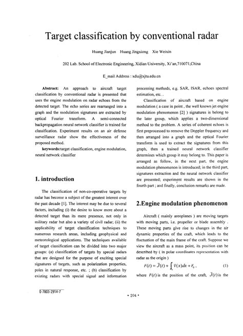 Pdf Target Classification By Conventional Radar