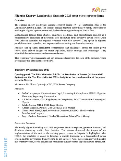 Nigeria Energy 2023 Leadership Summit Post Conference Proceedings Pdf