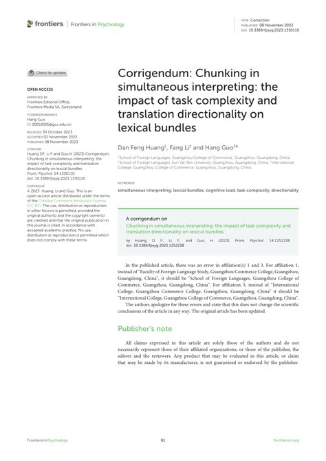 Pdf Corrigendum Chunking In Simultaneous Interpreting The Impact Of Task Complexity And