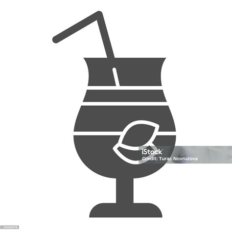 칵테일 빨대와 얼음 큐브 솔리드 아이콘을 마시는 유리 음료 컨셉 흰색 배경의 여름 칵테일 사인 모바일 및 웹용 글리프 스타일의