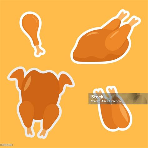 터키 또는 치킨 아이콘입니다 음식 재료 신선한 가금류 고기 세트 육류 제품 스티커 또는 전단지를 포장하기 위한 템플릿입니다 추수 감사절 스티커에 대한 스톡 벡터 아트 및