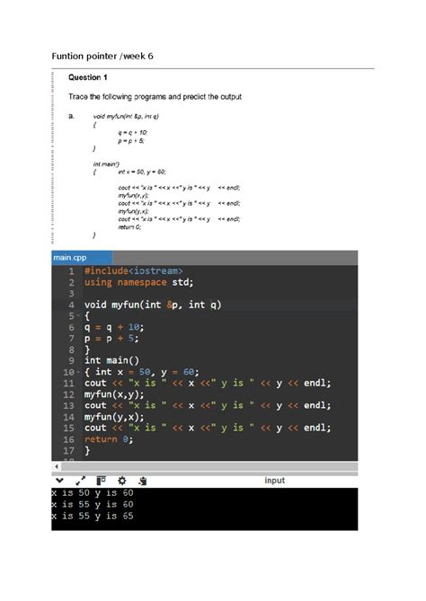 Funtion Pointer W6 Question N Answer Funtion 6 Question 1 Trace The Following Programs And