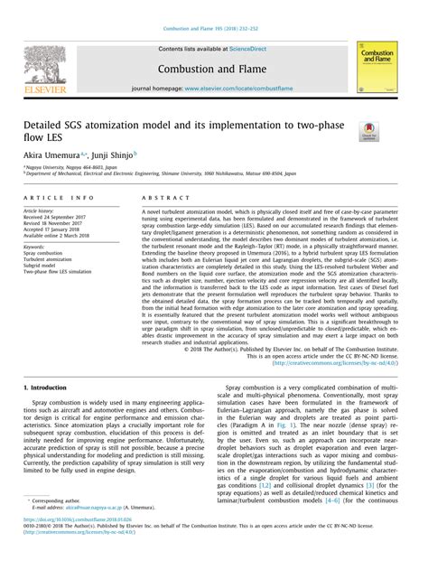 Pdf Detailed Sgs Atomization Model And Its Implementation To Two Phase Flow Les