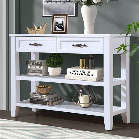 Winston Porter Console Sofa Table With 2 Storage Drawers And 2 Tiers
