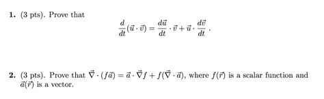 Solved Prove That D Dt U Vector V Vector Du Vector Dt Chegg Com