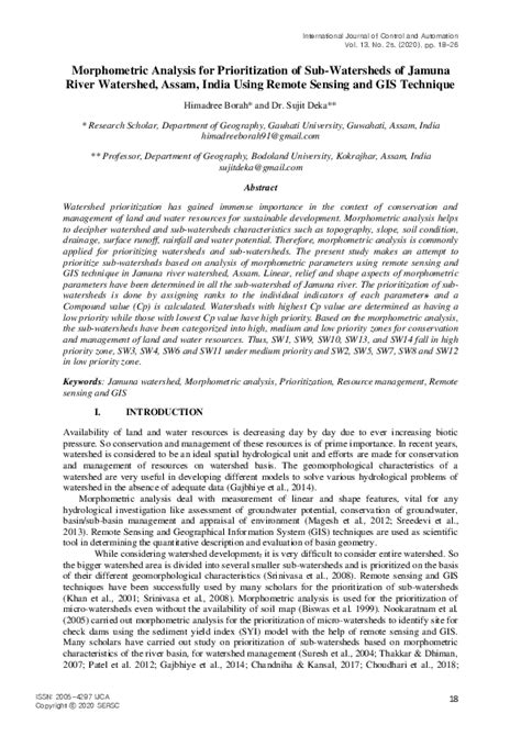 Pdf Morphometric Analysis For Prioritization Of Sub Watersheds Of Jamuna River Watershed