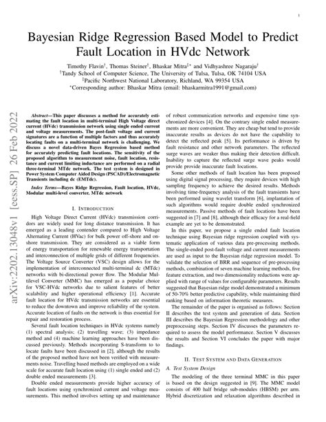 Pdf Bayesian Ridge Regression Based Model To Predict Fault Location In Hvdc Network
