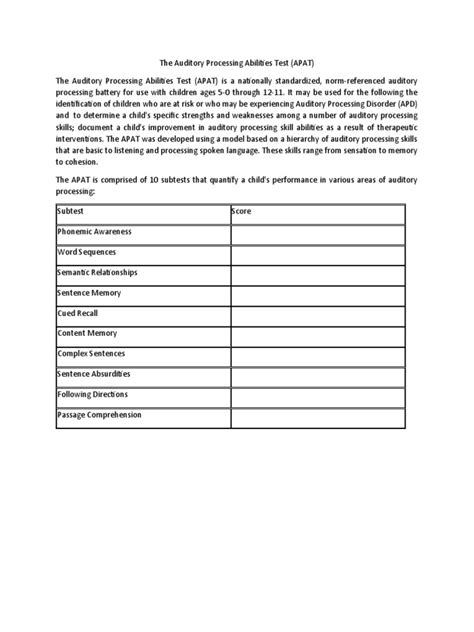 The Auditory Processing Abilities Test Pdf
