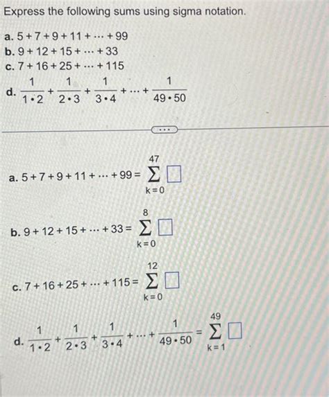 solved express the following sums using sigma notation a