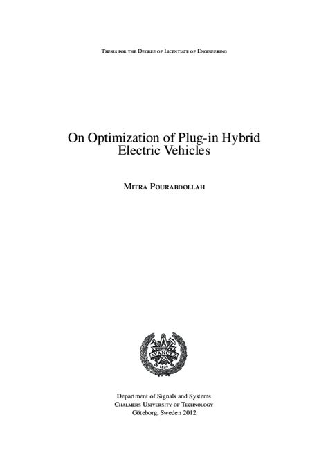 Pdf Optimization Of Plug In Hybrid Electric Vehicles