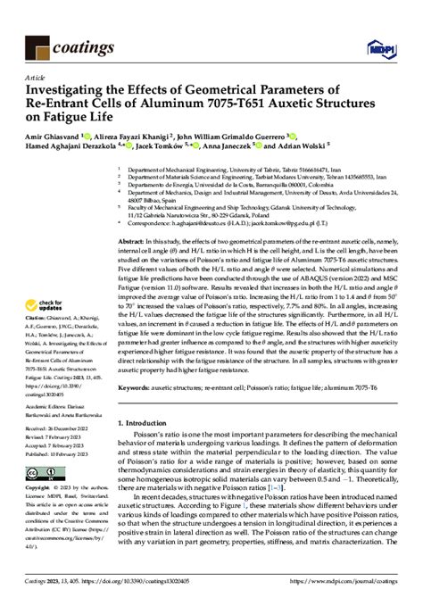 Pdf Investigating The Effects Of Geometrical Parameters Of Re Entrant Cells Of Aluminum 7075