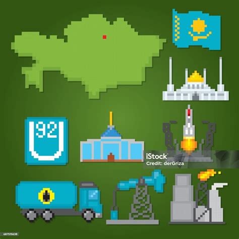 카자흐스탄 아이콘 설정합니다 픽셀 아트입니다 구식 컴퓨터 그래픽 스타일입니다 게임 요소 0명에 대한 스톡 벡터 아트 및 기타 이미지 Istock