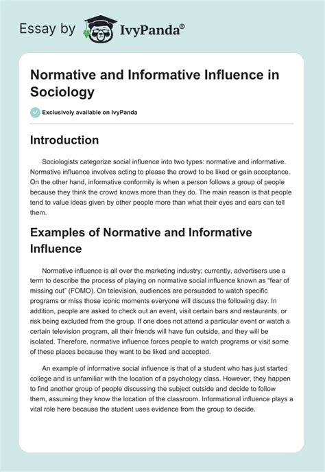 Normative And Informative Influence In Sociology 350 Words Essay