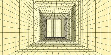 노란색 배경에 3d 와이어프레임 룸 추상적 인 원근감 그리드 벡터 일러스트레이션 0명에 대한 스톡 벡터 아트 및 기타 이미지 0명 3차원 형태 가상현실 Istock