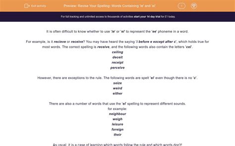 Revise Your Spelling Words Containing Ie And Ei Worksheet EdPlace