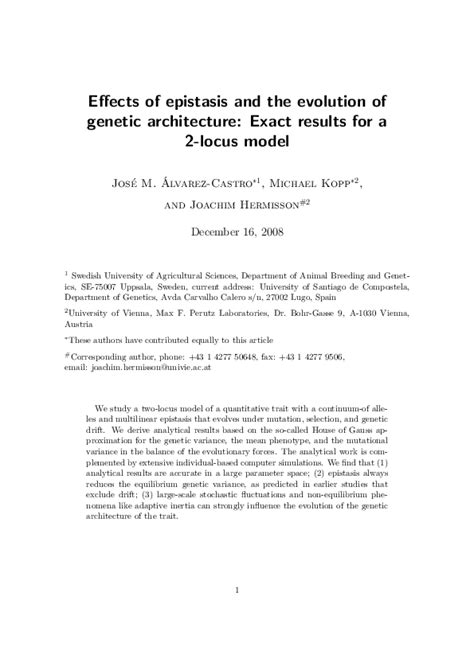 Pdf Effects Of Epistasis And The Evolution Of Genetic Architecture