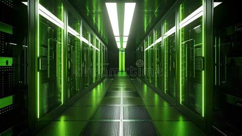 Modern Green Server Room Data Center Interior Stock Illustration Illustration Of Futuristic