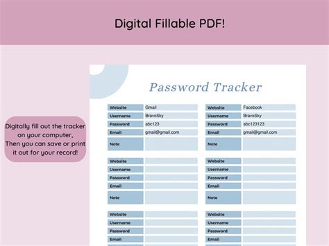 Password Tracker Log Password Organizer Password List Keeper Us Letter Digitally Fillable