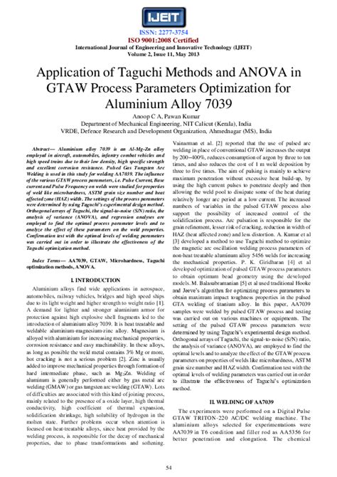 Pdf Journal Application Of Taguchi Methods And Anova In Gtaw