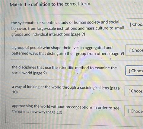 Solved Match The Definition To The Correct Term The Chegg Com