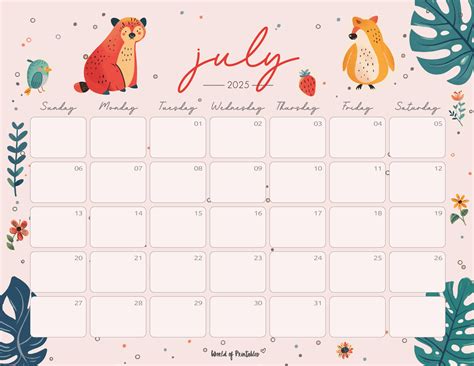 Printable Calendar Of July 2025 — Fearless Cooking