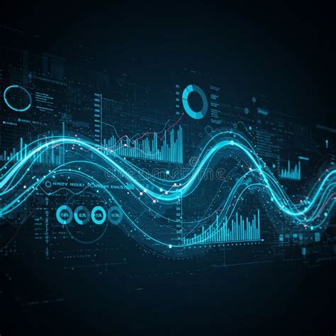 Futuristic Digital Interface With Dynamic Blue Neon Waveforms And Data
