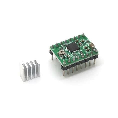 Модуль драйвера шагового двигателя A4988 зелёный с радиатором Arduino на базе микросхемы Hr4998