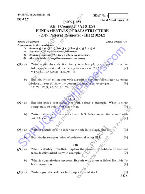 Be Computer Engineering Semester 3 2023 May Fundamentals Of Data Structures Pattern 2019 Pdf