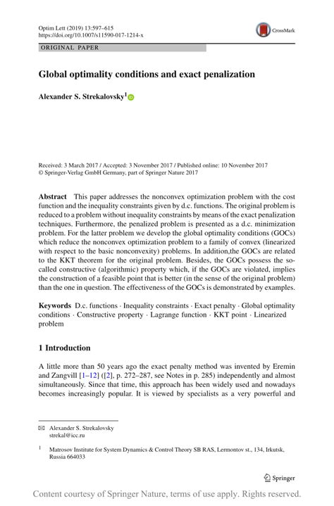 Global Optimality Conditions And Exact Penalization Request Pdf