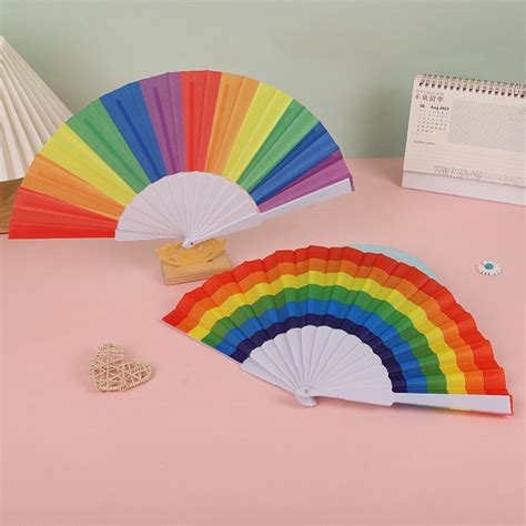 Rainbow Hand Fan Decorative Folding Fans Colorful Hand Held Fan Rainbow Party Shopee Philippines
