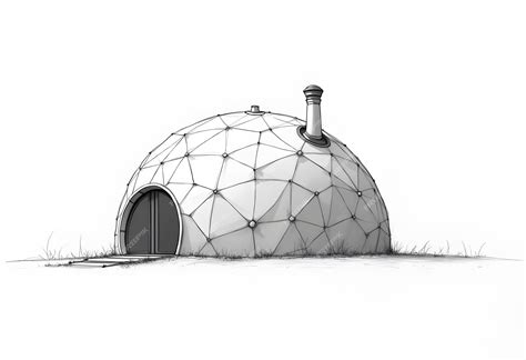 Geodesic Dome Black And White Sketch Exterior Front Elevation Geodesic Structure With A Big