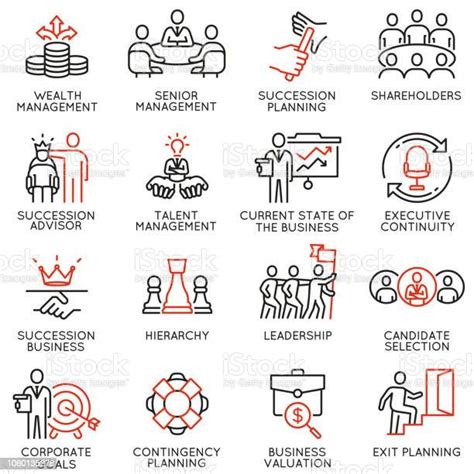 벡터 선형 아이콘 관련된 인적 자원 관리 고위 관리 및 승계 계획의 설정 모노 라인 무늬와 인포 그래픽 디자인 요소2 부 아이콘에 대한 스톡 벡터 아트 및 기타 이미지